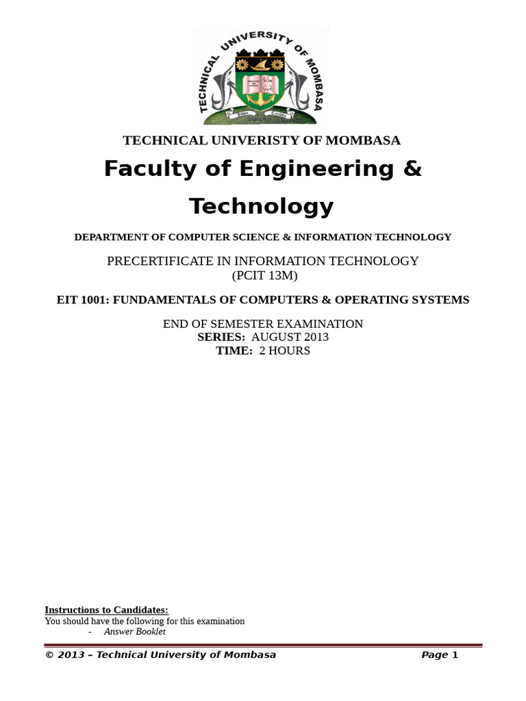 Fundametantals of Computers & Operating Systems Eit 1001 | PDF | Operating System | Computer File