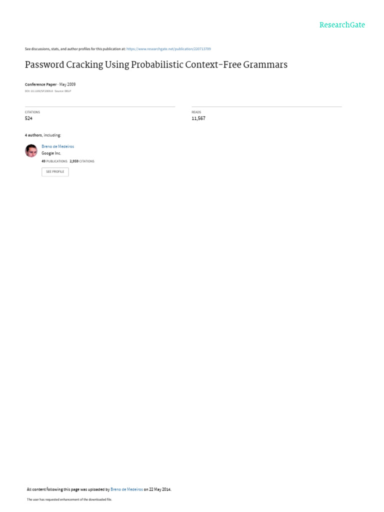 Password Cracking Using Probabilistic Context-Free | PDF | Password