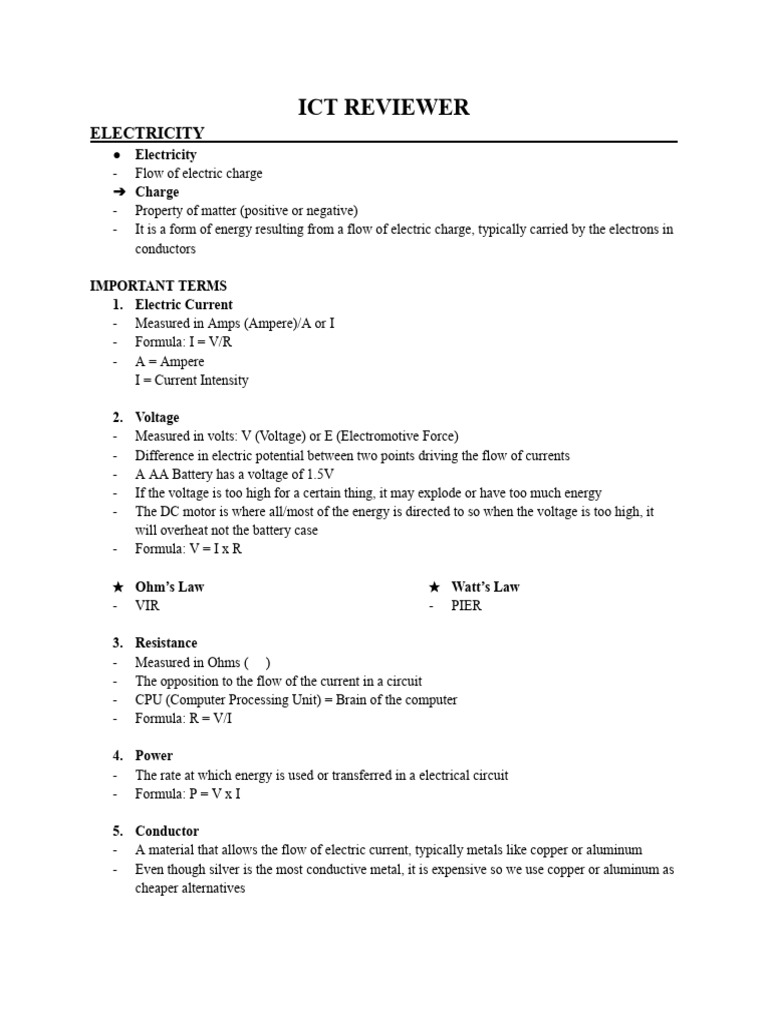 ICT-REVIEWER | PDF | Voltage | Electric Current