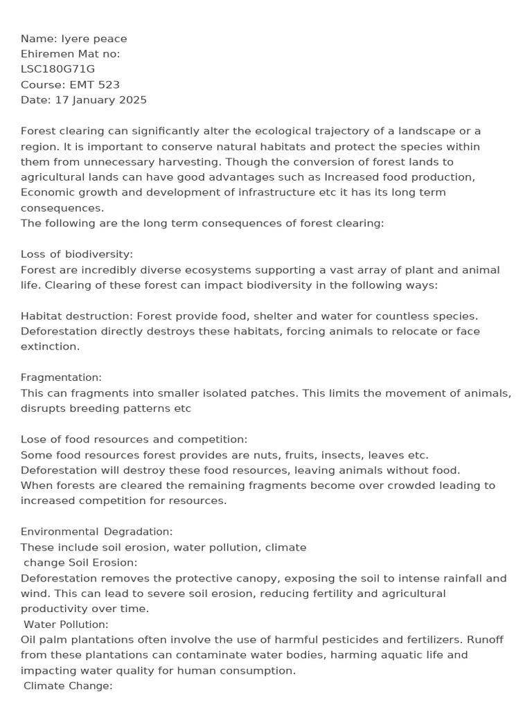 Name Iyere Peace Ehiremen | PDF | Deforestation | Forests