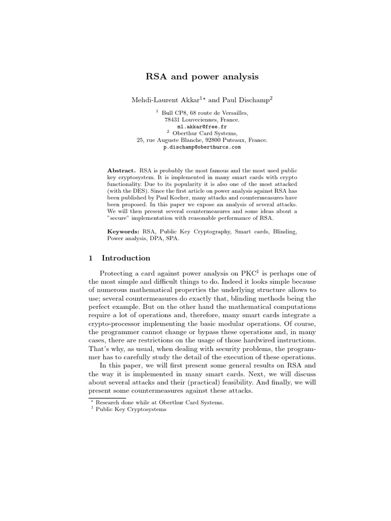 RSA and power analysis | PDF | Algorithms | Computer Science