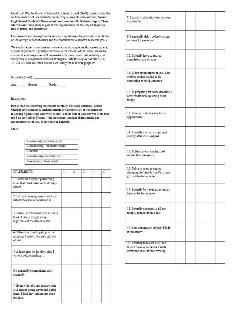 survey | PDF | Procrastination | Professional Skills