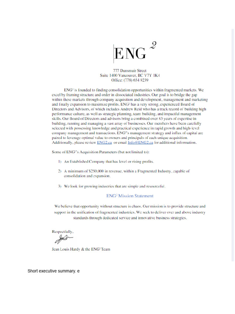 Executive Short Summary | PDF