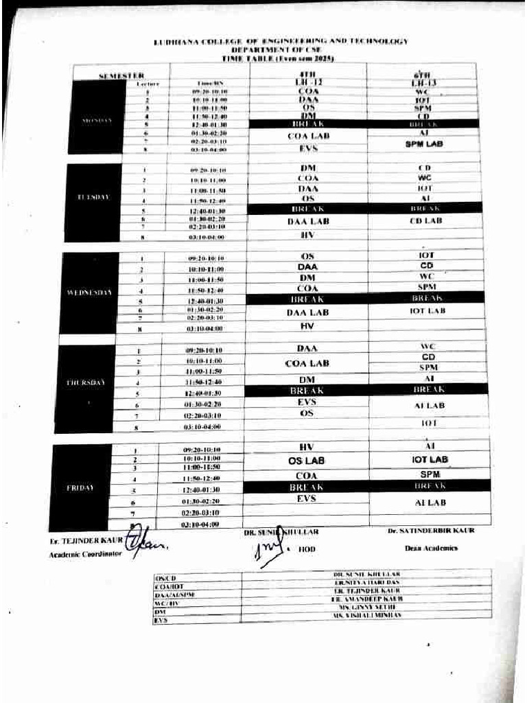 cse time table 2025 jan | PDF