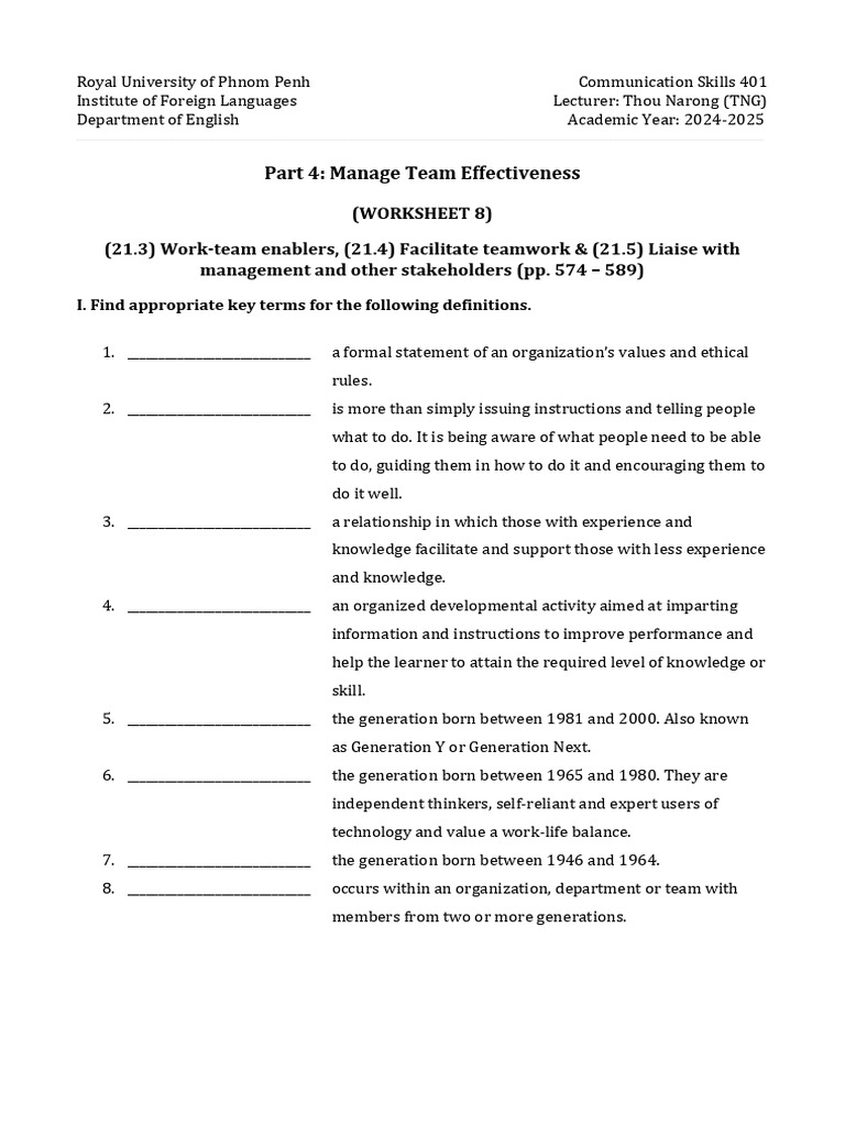 CM401-Part 4-Worksheet 8-Manage Team Effectiveness-2024-25 | PDF ...