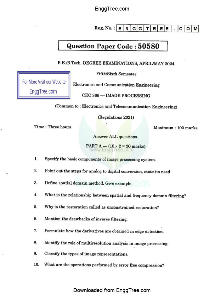 CEC366 Image Processing Apr May 2024 Question Paper Download | PDF
