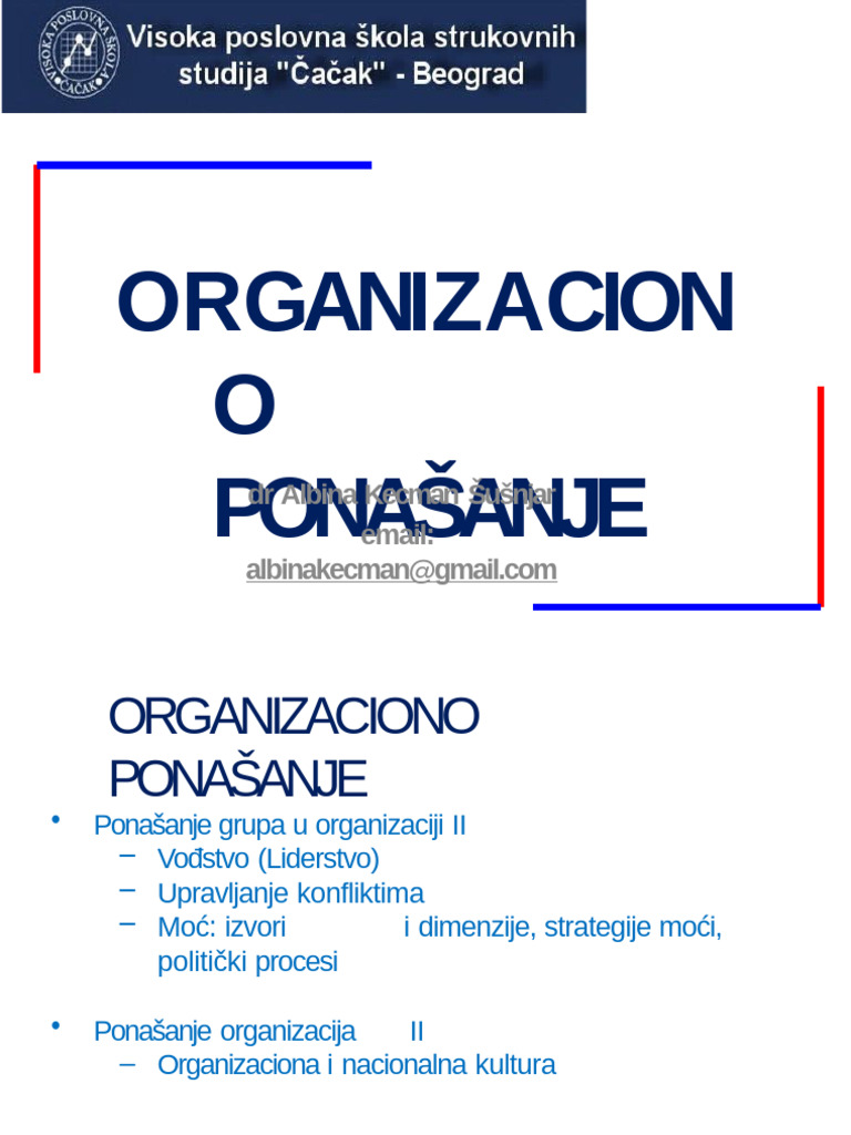 II Predavanje Organizaciono Ponasanje | PDF