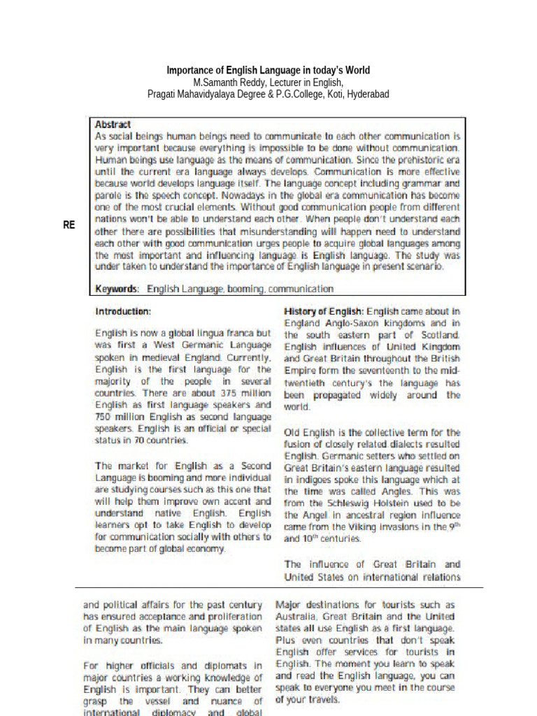 Importance of English Language in Today - AH L14 | PDF