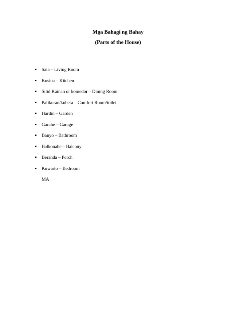 Mga Bahagi NG Bahay | PDF