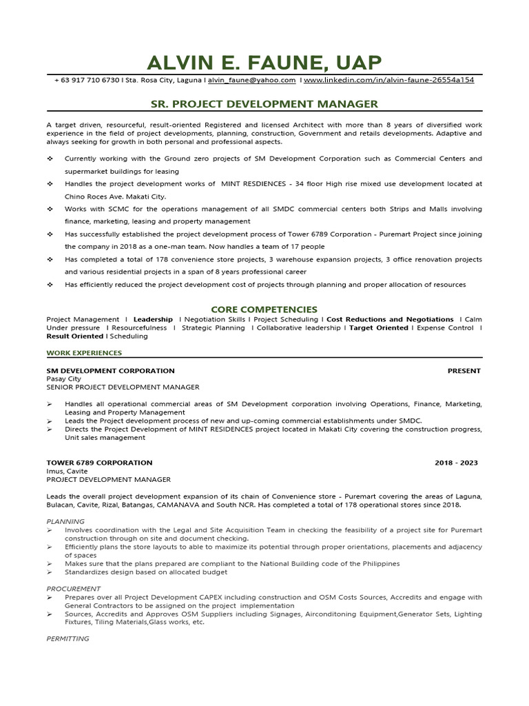 ALVIN FAUNE RESUME - January 2024 | PDF | Business