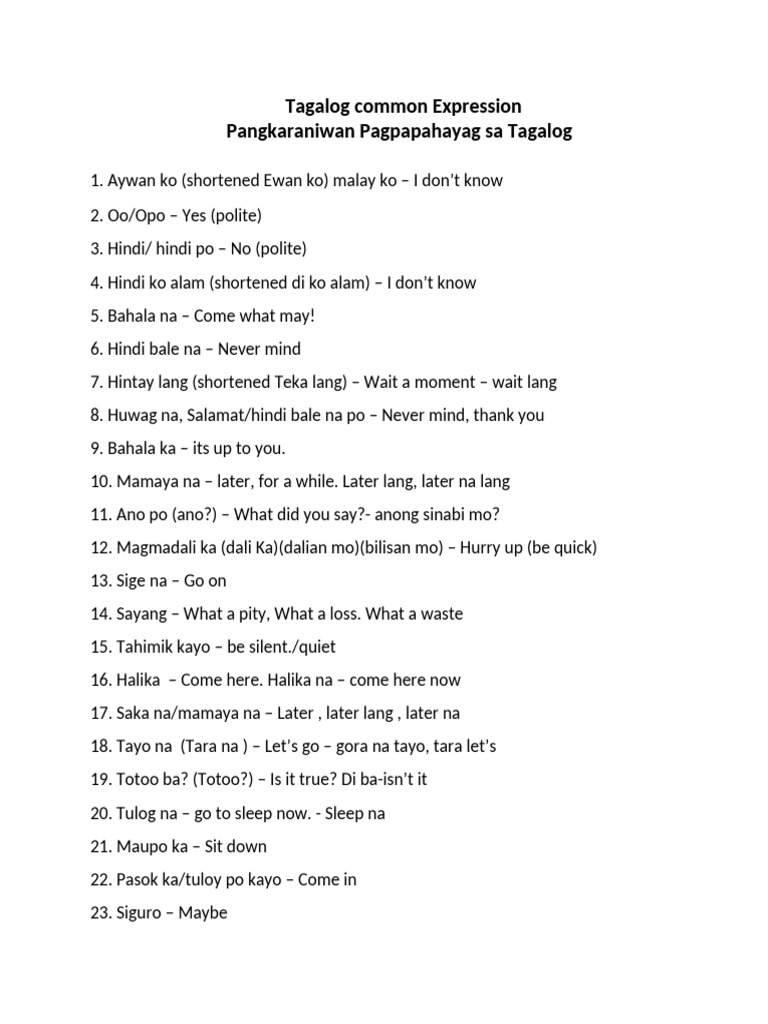 Tagalog Expressions Guide | PDF