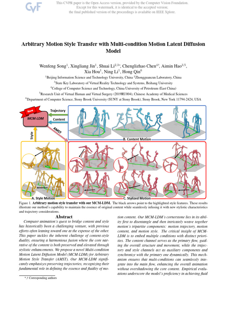 2024CVPR_Arbitrary Motion Style Transfer With Multi-condition Motion Latent Diffusion Model | PDF