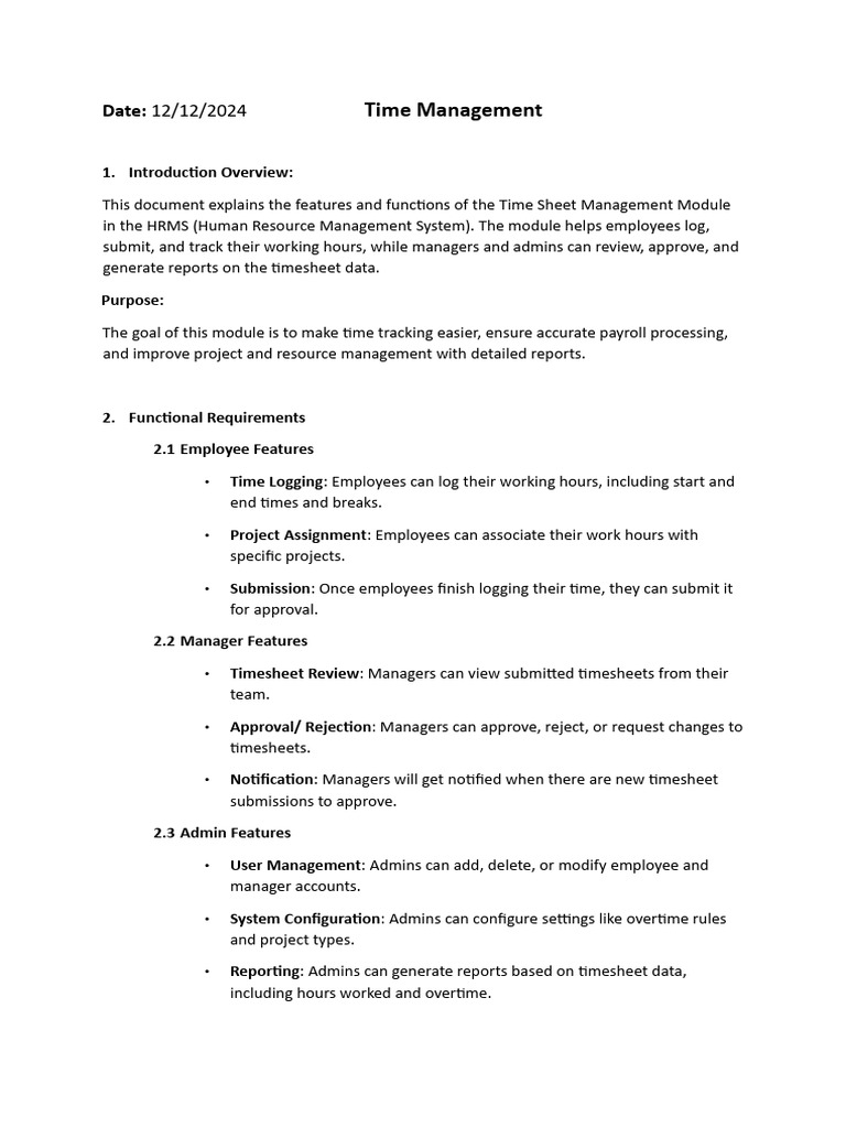 Time Sheet Management Module Overview | PDF | Databases | Recruitment