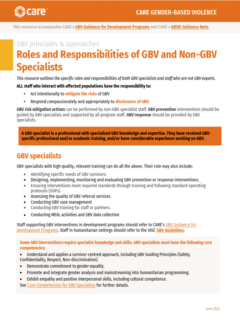 GBV-Resource Roles-Responsibilities Web | PDF | Violence Against Women | Violence