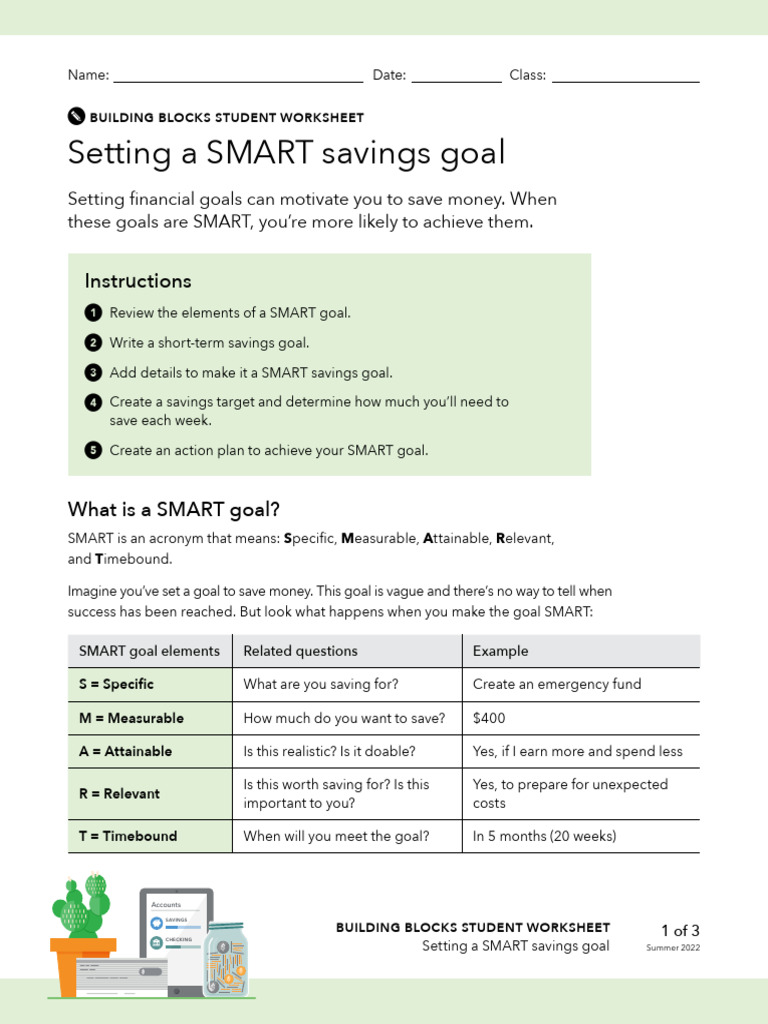SMART Savings Goal Worksheet | PDF | Goal