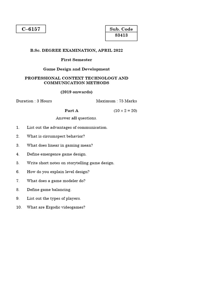 Game Design&Development Question Paper | PDF | Adobe Photoshop | Adobe ...