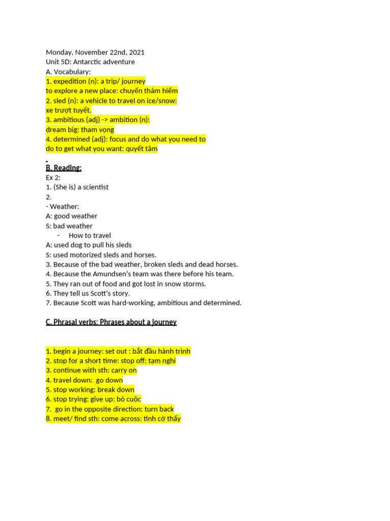 Antarctic Adventure Vocabulary | PDF
