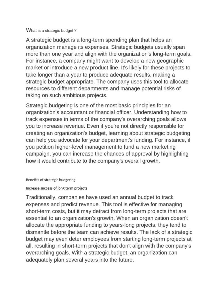 What Is A Strategic Budget | PDF | Goal | Budget