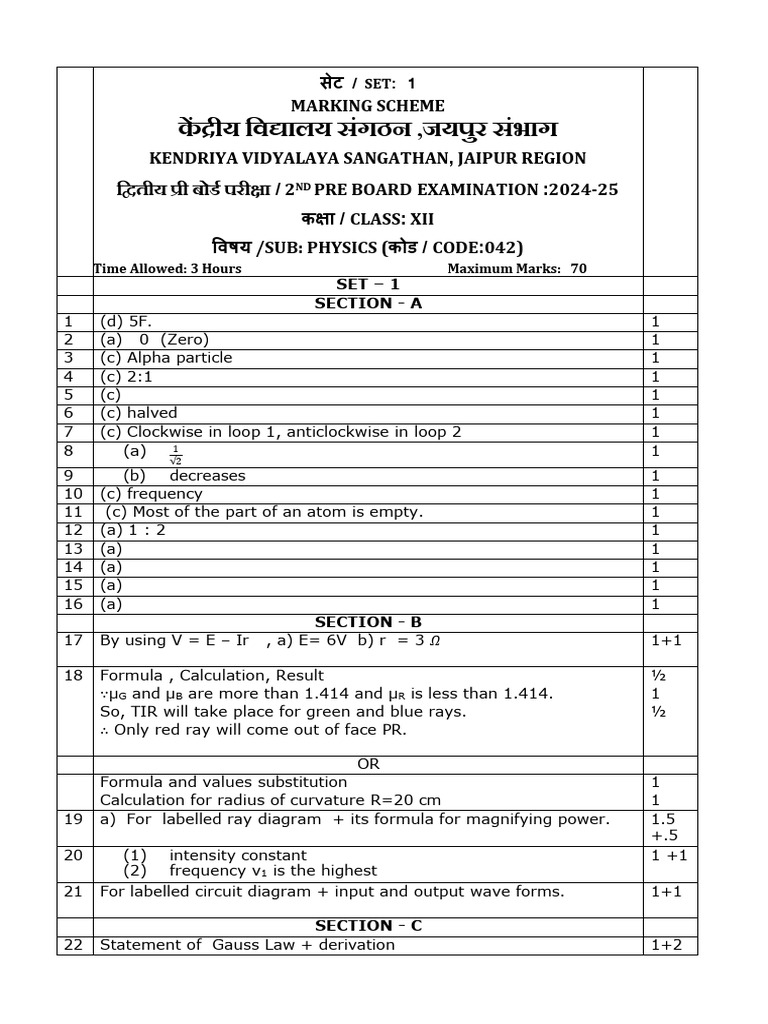 MS II -PRE-BOARD SET 1 PHYSICS | PDF | Electron | Electronvolt