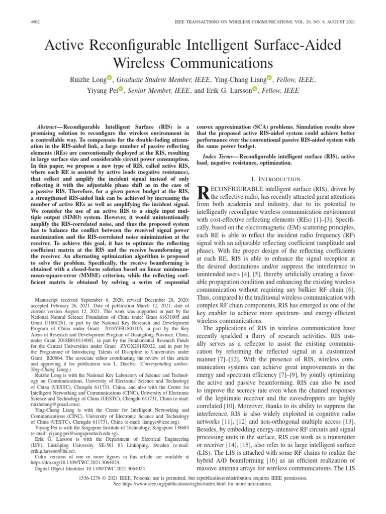 Active_Reconfigurable_Intelligent_Surface-Aided_Wireless_Communications ... Active_Reconfigurable_Intelligent_Surface-Aided_Wireless_Communications ...