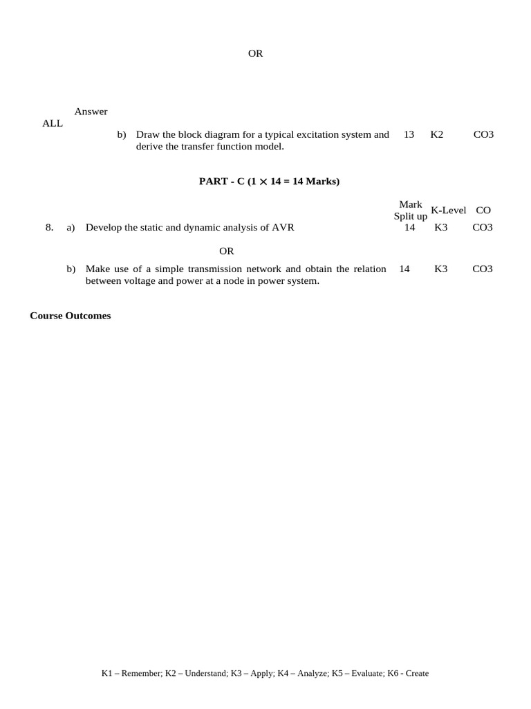 Part - C (1 14 14 Marks) : K1 - Remember K2 - Understand K3 - Apply K4 - Analyze K5 - Evaluate ...