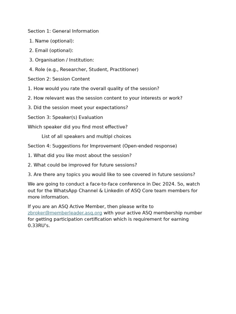 ASQ Feedback Form | PDF