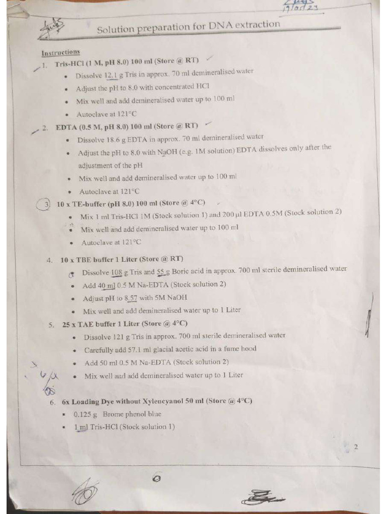 Stock Solution Preparation Protocol For Extraction, PCR & E.phoresis | PDF