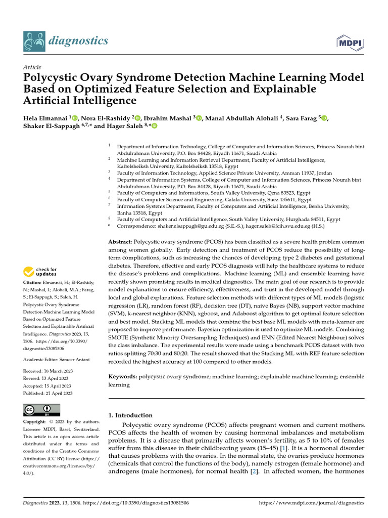 Polycystic Ovary Syndrome Detection Machine Learning Model Pdf Receiver Operating
