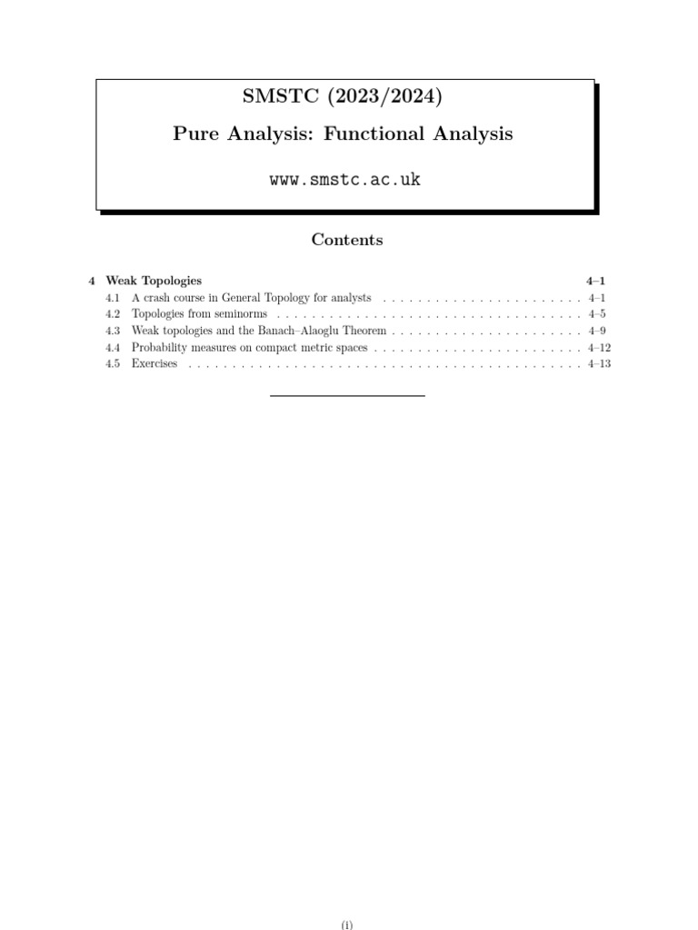 SMSTC (2023/2024) Pure Analysis: Functional Analysis: WWW - Smstc.ac - Uk | PDF | Banach Space ...