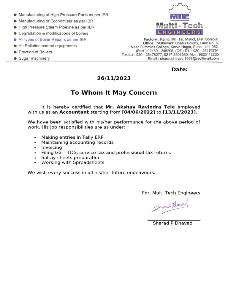 Account Assistant Experience Certificate Format 2 | PDF