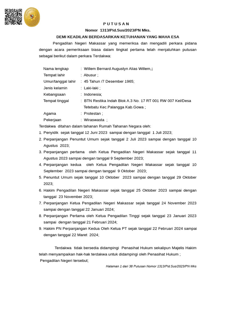 Putusan 1313 Pid - Sus 2023 PN Mks 20250120162604 | PDF