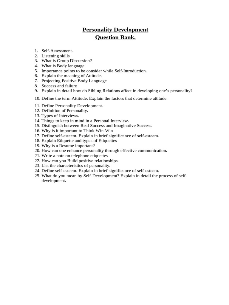 Personality Development Question Bank | PDF
