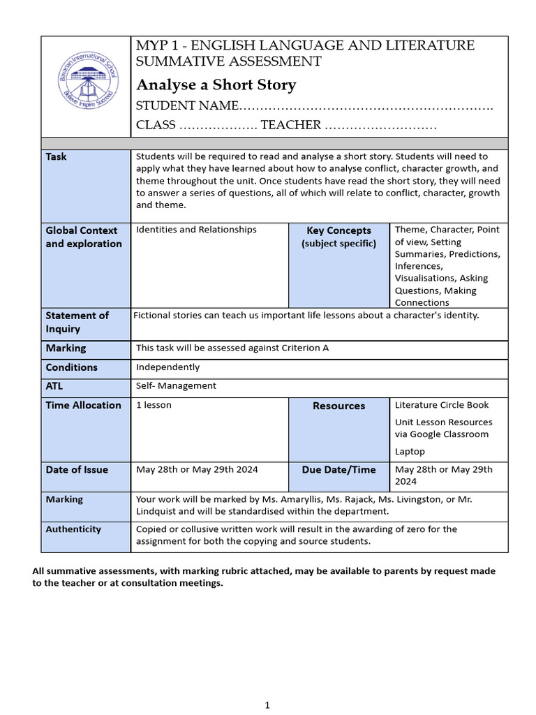 23 24 Literature Circle Assessment Crit. A | PDF | Cognitive Science ...
