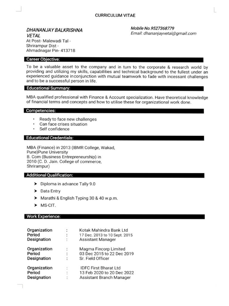 Resume of Dhananjay | PDF