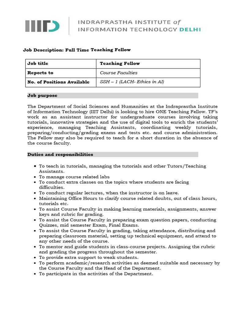 Teaching Fellow Advt For Winter 2025 - LACH (Final) 81251 | PDF | Master's Degree | Teaching ...