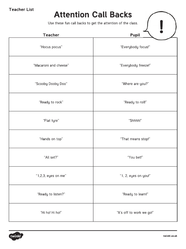 Cfe C 92 Attention Call Backs Teaching Ideas - Ver - 2 | PDF