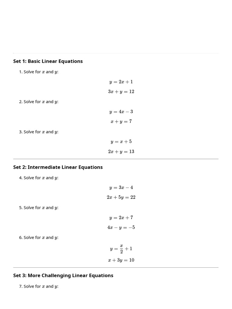 Simultaneous Equations Substitution Practice | PDF | Equations | Mathematical Objects
