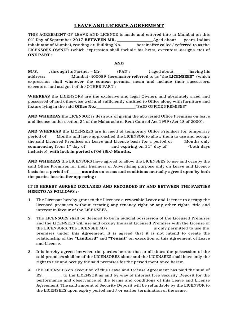 Rent aggrement | PDF | License | Landlord