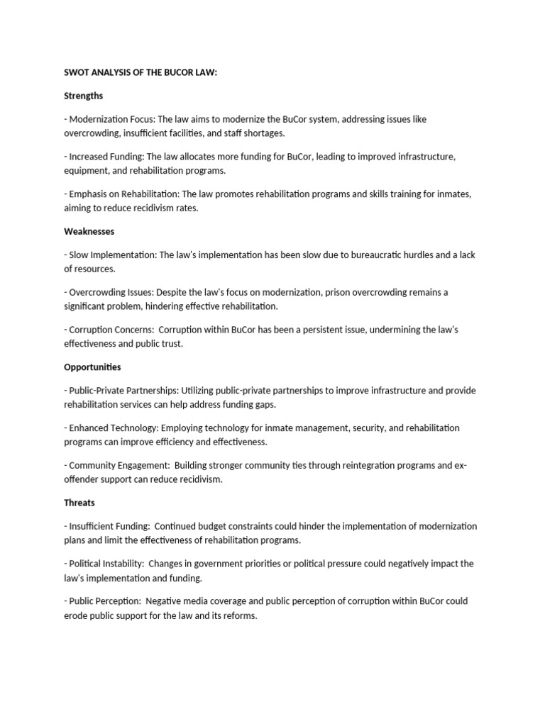 Swot Analysis | PDF | Rehabilitation (Penology) | Prison
