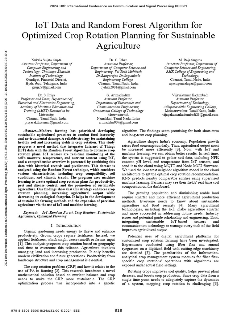 IoT Data and Random Forest Algorithm for Optimized Crop Rotation Planning for Sustainable ...
