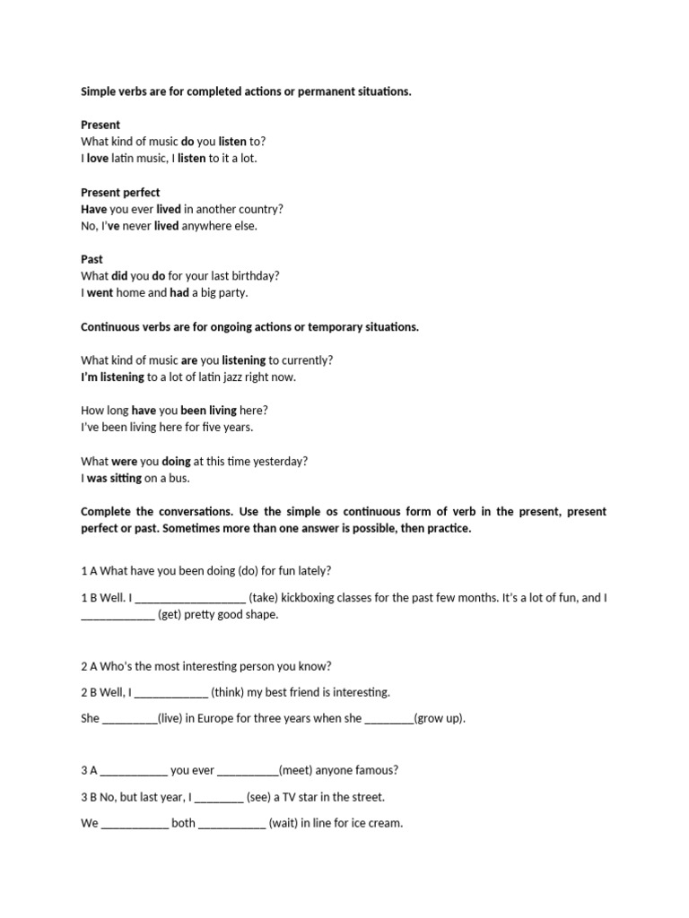 Grammar - Simple Verbs Are For Completed Actions or Permanent Situations | PDF