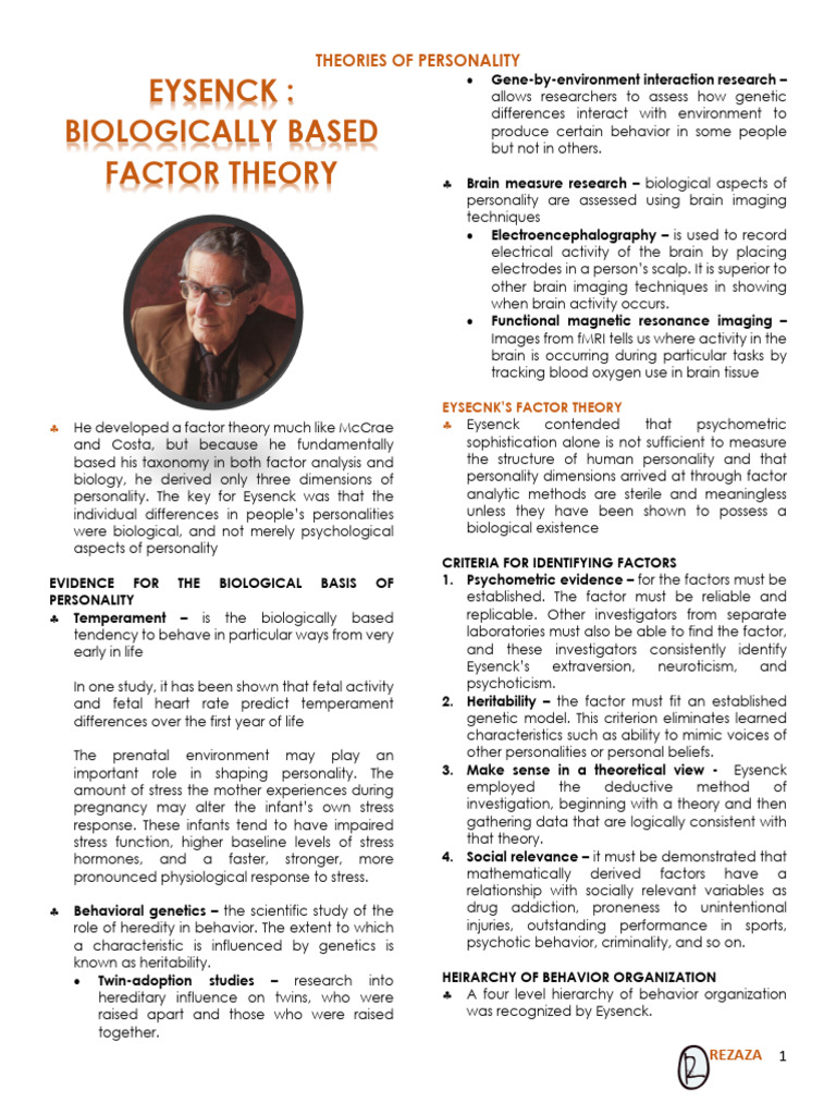 T.O.P. Eysenck Biologically Based Factor Theory Reviewer | PDF | Extraversion And Introversion ...