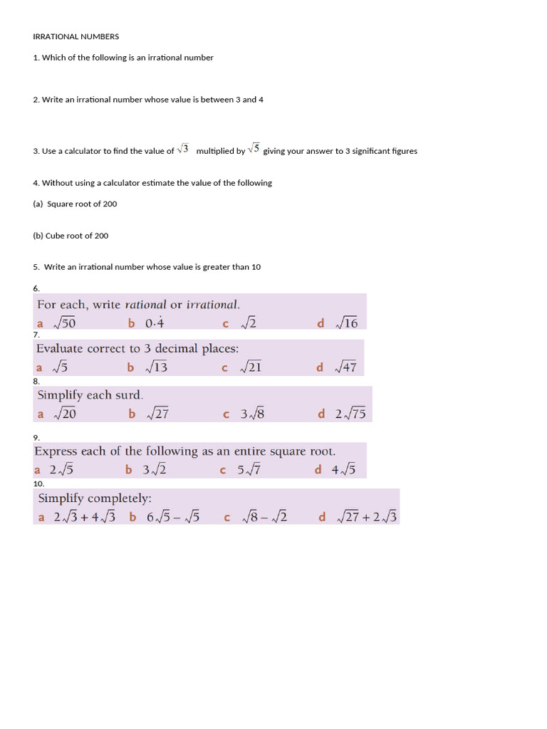 Checkpoint Revision 1 Irrational Numbers | PDF
