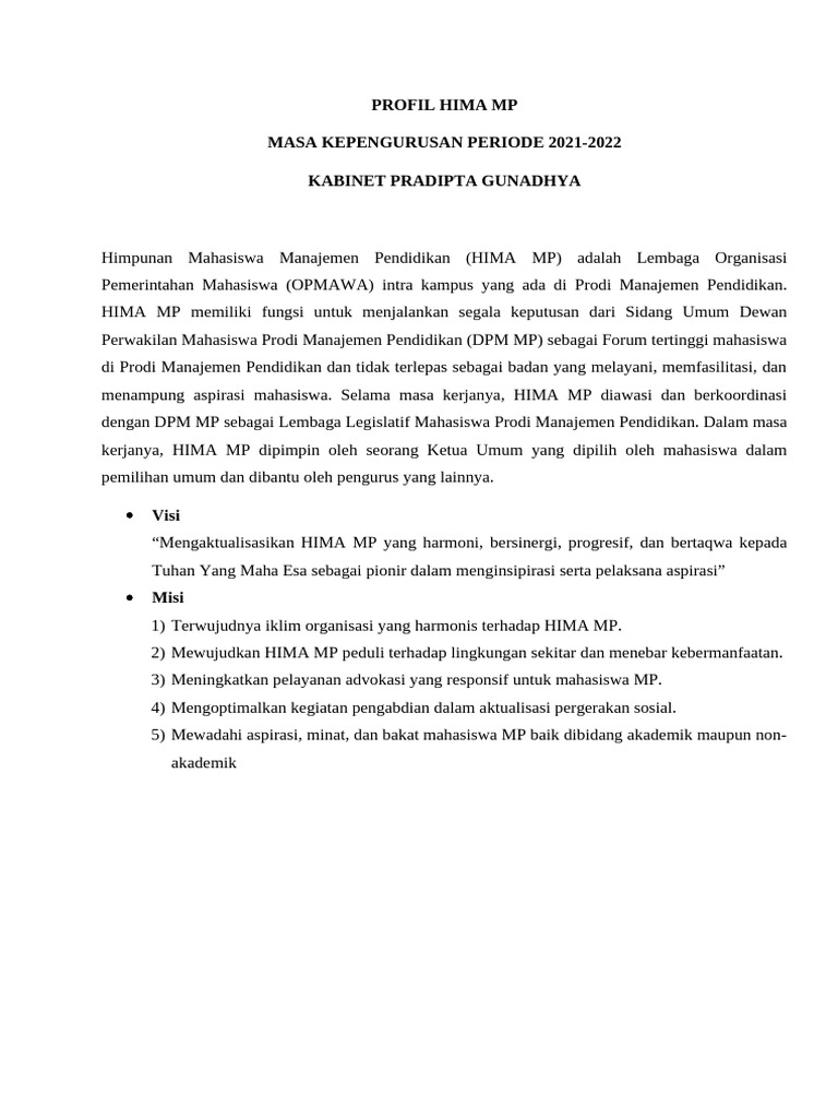 Profil Hima MP & Struktur Kepengurusan | PDF