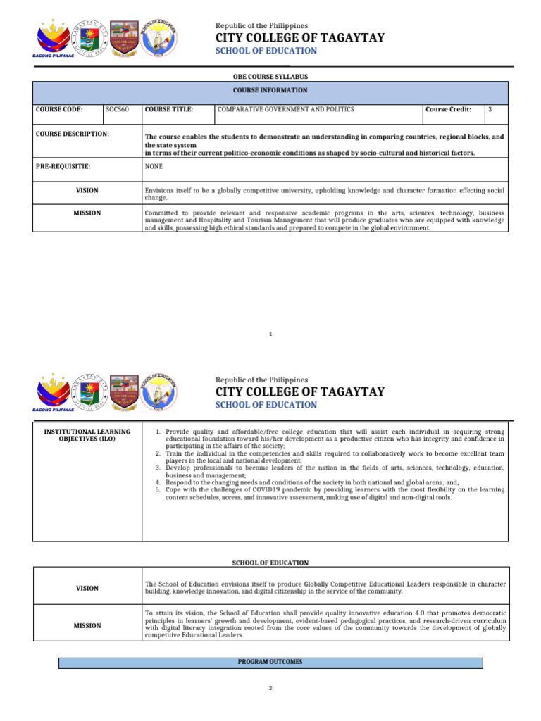 Obe Course Syllabus - Updated Comparative Government and Politics | PDF ...