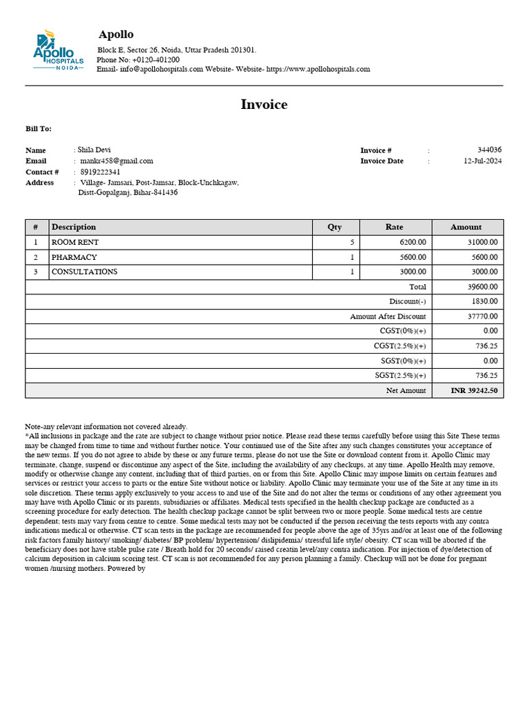 Invoice Medical -Bill | PDF | Physical Examination | Medicine