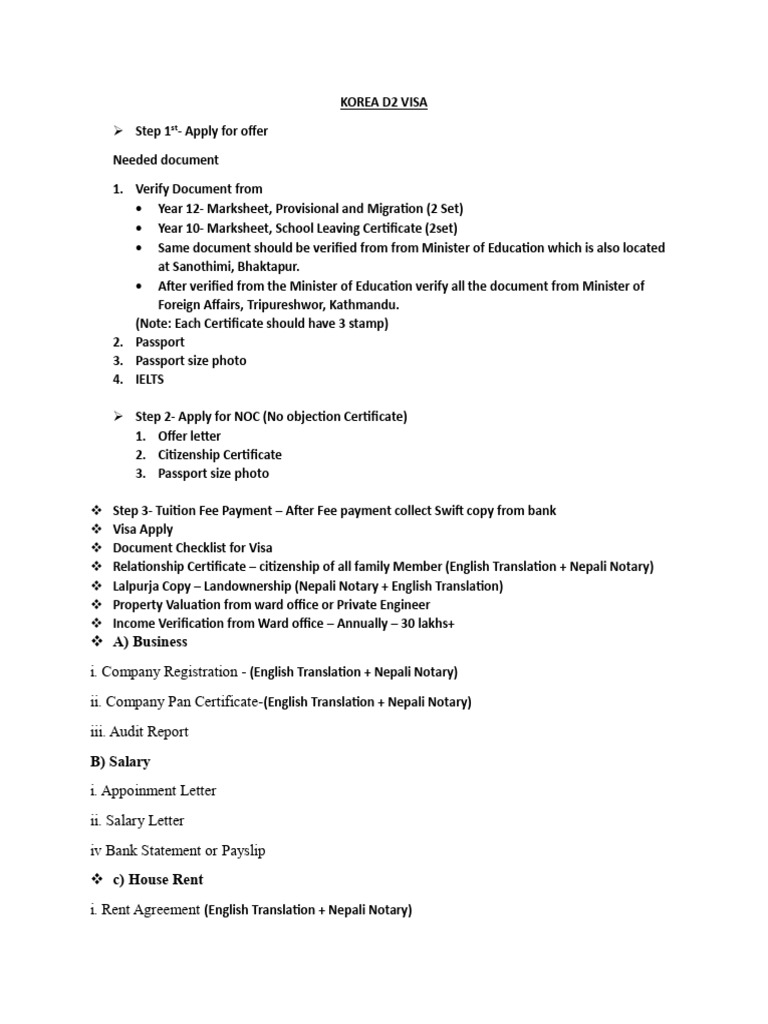 Korea D2 Visa | PDF