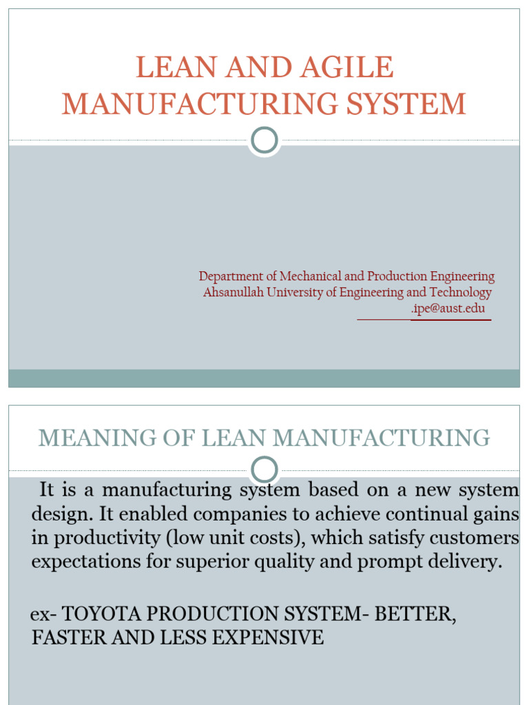 Lecture 1 - Lean-and-Agile-manufacturing | PDF | Lean Manufacturing | Agile Software Development