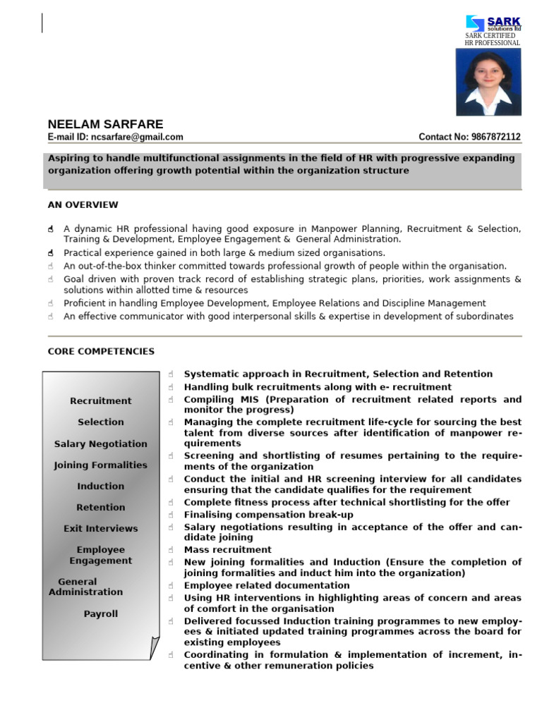 Neelam Sarfare CVMarch 2024 | PDF | Recruitment | Human Resources