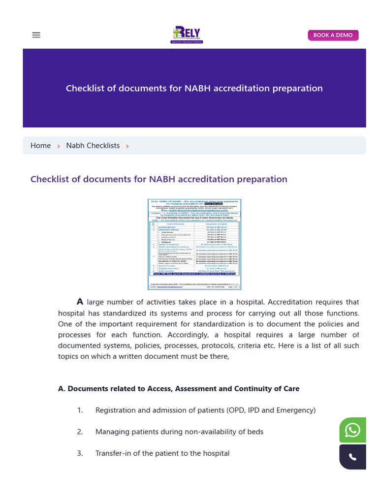 NABH Accreditation Document Checklist | PDF | Intensive Care Unit ...